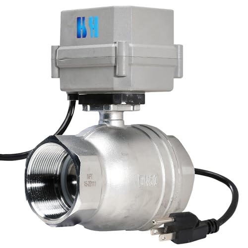 HSH-Flo 1/2インチ 3/4インチ 1インチ 110-230VAC ノーマルクローズ/オープン CF8/ステンレススチール 304電動電気ボールバルブ 米国プラグ付き(ノーマルオープン、2インチ)
