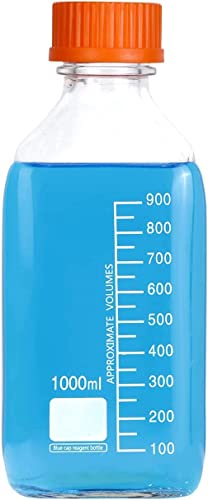 Basstein 実験室用メディアストレージスクエアボトル ガラス容器 GL45 スクリューキャップ 漏れ防止 多目的 科学用 4個パック (オレンジ 1000ml)
