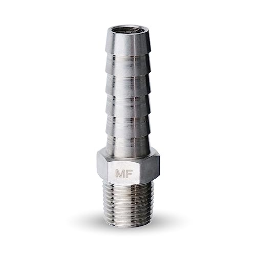 MAACFLOW - ステンレススチール バーブ/バーブ ホース継手 5/16インチ ホースID バーブ x 1/8インチ オス NPT (ねじ外径 0.35インチ) アダプター/カプラー/コネクタ (1パック)