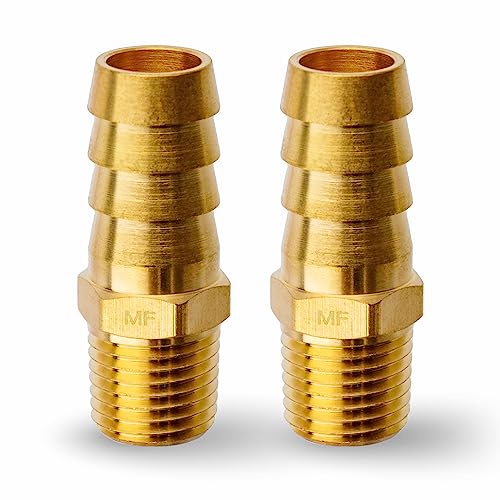 MAACFLOW 真鍮有刺ホース継手 1/2インチホースIDバーブ x 1/4インチオスNPTアダプターカプラーコネクタ (2個パック)