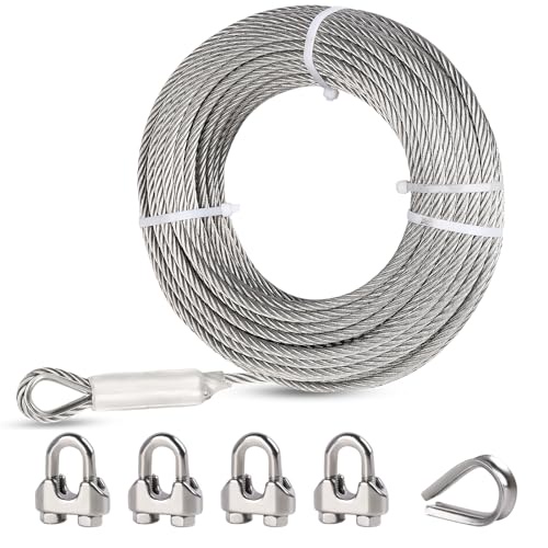 Fologtoo 1/2インチ ステンレススチールケーブル 75フィート 1/2ワイヤーロープ 7X 19ストランド スチール航空機用ケーブル ループ付き 破断強度 23000ポンド ヤードジップライン ウインチケーブル 高耐久用途