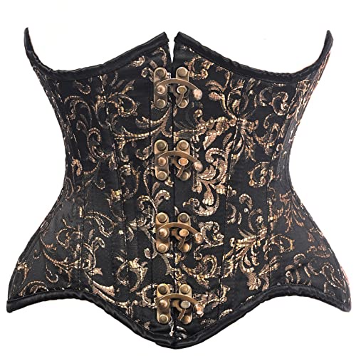 Daisy Corsets レディース トップ引き出し ブラック/ゴールド ブロケード ダブルスチール ボーン入り アンダーバスト コルセット, ブラック/ゴールド, 5X