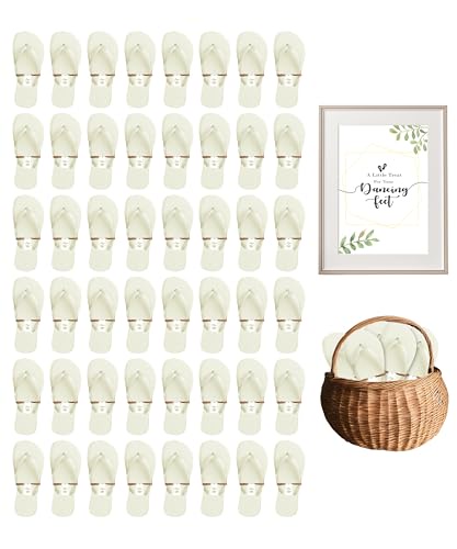 48組 バルク ビーチサンダル 結婚式のゲスト用 卸売スリッパ 結婚式披露宴用 個別紐ラップ 多色, アイボリー(Ivory), One Size