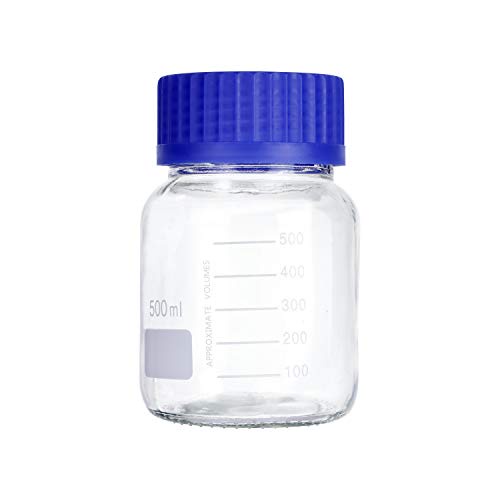 Moonetto Pyrex 500 ml 広口グラデュエーテッドラウンドメディア/ストレージラボガラスボトル GL80ブルーポリプロピレンスクリューキャップ付き (6個パック)