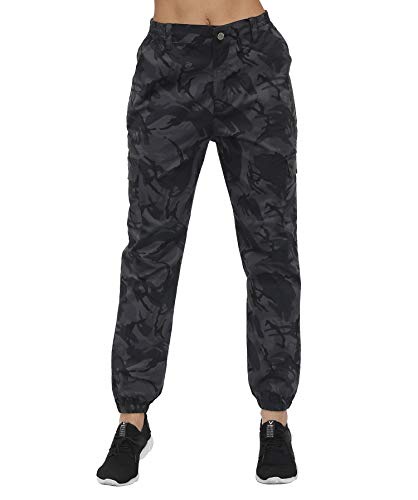 ZODLLS レディース 迷彩パンツ カーゴパンツ クールな迷彩パンツ ウエストゴム カジュアル マルチアウトドア ジョガーパンツ ポケット付き US サイズ: Small カラー: ブラック