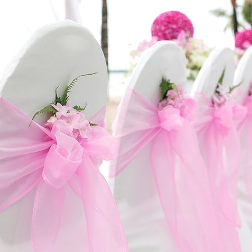BITFLY オーガンザ椅子カバーサッシ 50個入り 蝶ネクタイ 幅広 ウェディングパーティー 宴会 18 x 275cm 30色 50PCS ピンク D01-50-C23-US