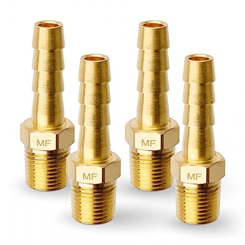 MAACFLOW 真鍮有刺ホース継手 1/4インチホースIDバーブ x 1/8インチオスNPTアダプターカプラーコネクタ (4個パック)