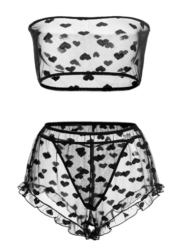 Pretishows レディース ランジェリーセット ストレッチレース バンドゥブラ 下着セット サイズS-XXL, ブラック, Small