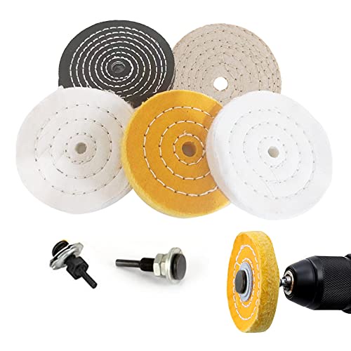 BetterJonny バフ研磨ホイールキット 7個 4インチ コットンバッファーホイール 2ハンドル付き 1/2インチ アーバーホール メタルサンディングパイルクロスホイール 木彫りワックスジュエリー用