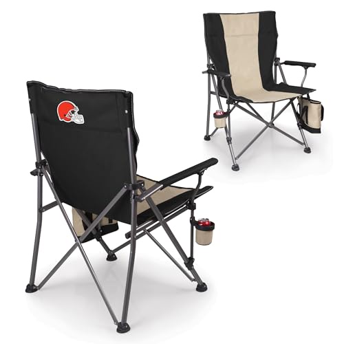 PICNIC TIME NFL クリーブランドブラウンズ ビッグベア XXL キャンプチェア クーラー付き 高耐久 ビーチチェア 耐荷重500ポンド キャンプチェア キャリーバッグ付き (ブラック)