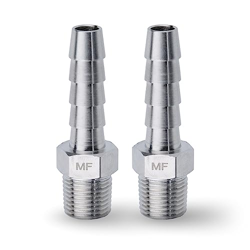 MAACFLOW - ステンレススチール タケノコホース継手 1/4インチホースIDバーブ x 1/8インチオスNPTアダプターカプラーコネクタ (2個パック)