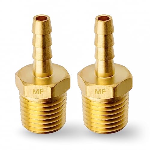 MAACFLOW - 真鍮有刺鉄線ホース継手、3/16インチホースIDバーブ×1/4インチオスNPTアダプターカプラーコネクタ(2個パック)