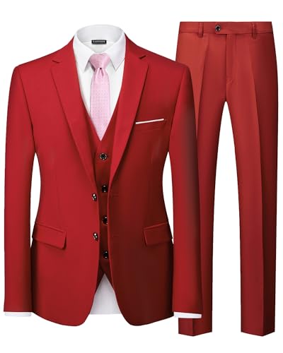 EastSide メンズ 3ピーススーツ スリムフィット 2ボタンタックス ブレザー ベスト&パンツ ジャケットセット US サイズ: X-Small カラー: レッド