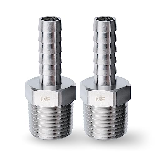 MAACFLOW - ステンレススチール バーブ/バーブ ホース継手 5/16インチ ホースID バーブ x 3/8インチ オス NPT (ねじ外径 0.6インチ) アダプター/カプラー/コネクタ (2個パック)