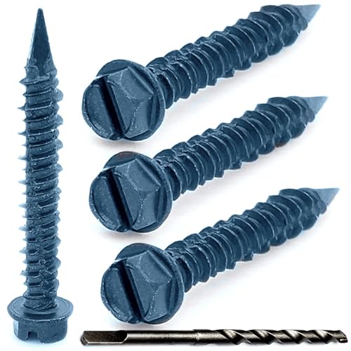 Grrrgooo スクリュー 3/16 x 1-1/4インチ 穴あき六角ワッシャーヘッドコンクリートねじ - コンクリート、レンガ、ブロック用 - セルフタッピングコンクリートねじ 5/32 x 3-1/2インチドリルビット付き - 100個のネジ/箱