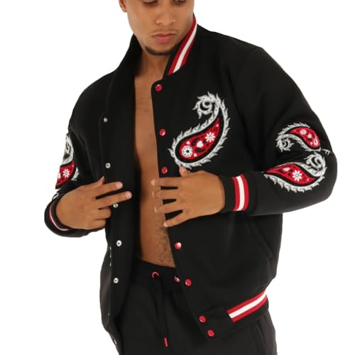 コート・ジャケット SCREENSHOT-J11358 Mens Streetwear Urban Fleece Heavy Jacket - Paisley Drops Embroidery Patch Quilted Padded Linning Fashion Jack