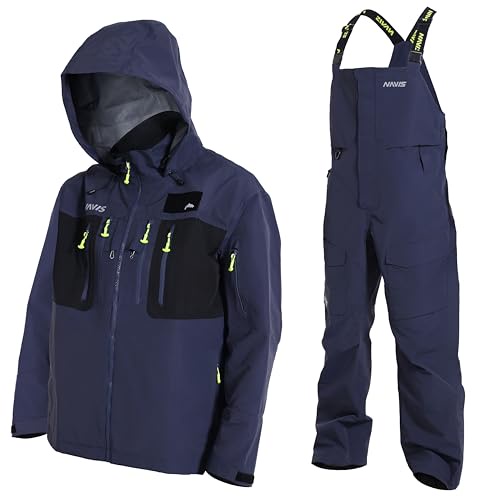 Navis Marine PRO Foul Weather Gear 釣り用レインスーツ メンズ セーリング 防水ジャケット ビブパンツ付き 取り外し可能な断熱ライナー付き 3点セット X-Large