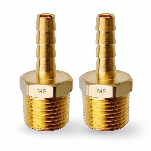 MAACFLOW 真鍮有刺ホース継手 1/4インチホースIDバーブ x 3/8インチオスNPTアダプターカプラーコネクタ (2個パック)