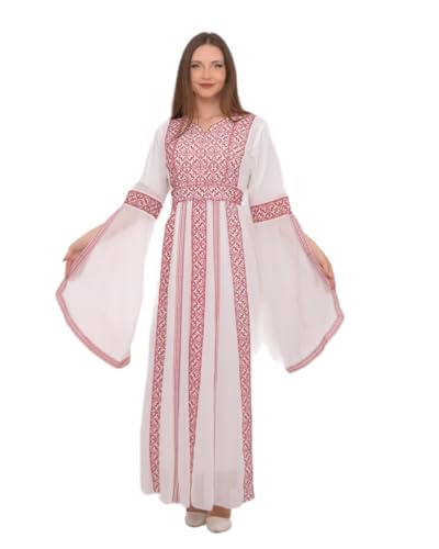 TAMRRA Abayas 女性用 ムスリム & 快適なアラビア語アバヤ 刺繍付き, ブラックーレッド, X-Large