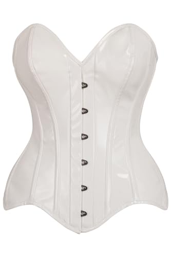 デイジー コルセット レディース トップ 引き出し ホワイト パテント レザー スチール ボーン オーバーバスト コルセット コルセット, ホワイト, Medium