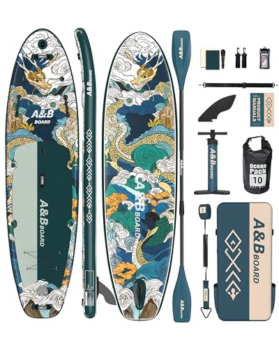 A&BBOARD 11フィート×35インチ 空気注入式 スタンドアップパドルボード プレミアムSUPボードアクセサリー デュアルアクションポンプ バックパック 幅広で安定したデザイン 滑り止めデッキ パドルボード あらゆるスキルレベルの若者と大人向け