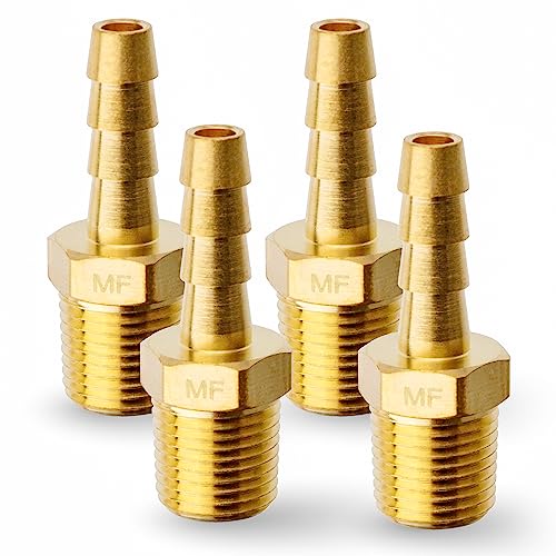MAACFLOW - 真鍮有刺鉄線ホース継手、3/16インチホースIDバーブ×1/8インチオスNPTアダプターカプラーコネクタ(4個パック)