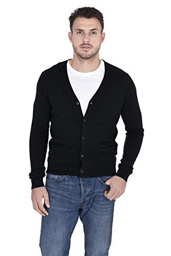 Cashmeren メンズ ボタンダウン カーディガン 100% ピュア カシミア クラシックニット Vネック セーター, ブラック, XX-Large