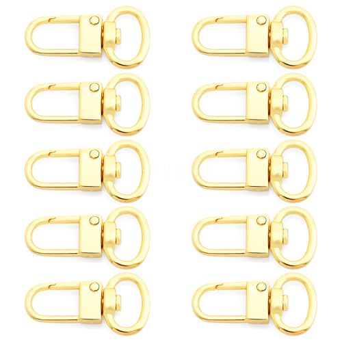 CRAFTMEMORE スナップフック 小さなプッシュゲート スイベル ロブスタークラスプ バッグ/ベルト/庭用クリップ 10個パック PLHL(ゴールド)