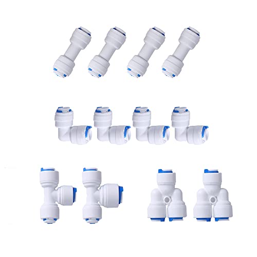 外径1/4インチ 10個 クイックコネクト プッシュインして接続 水逆浸透システムウォーターチューブ継手用 (4L + 4I + 2T + 2Y)