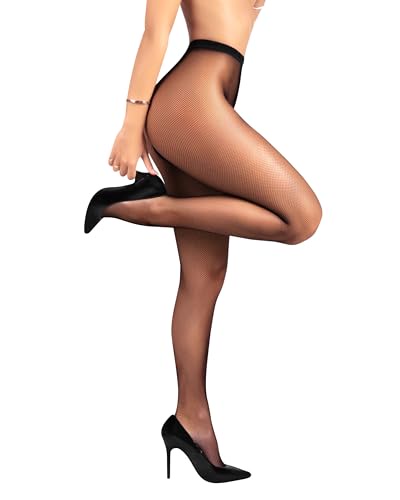 sofsy 10年間の靴下職人の技 - イタリア製女性用フィッシュネットストッキング | 一日中快適なハイウエストメッシュタイツ, B01 | 1組 ? マイクロネットタイツ | ミッドナイトブラック, Medium-Large