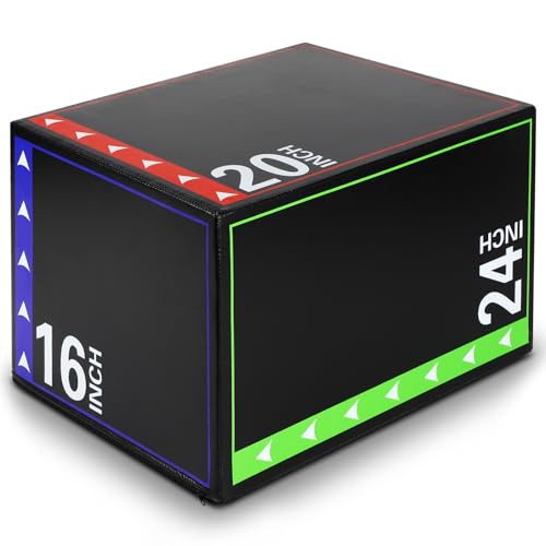 FAHKNS 3イン1 フィットネスプライオボックス、高密度EPEフォームコア付きフォームプライオメトリックジャンプボックス、フィットネストレーニングステップアップ、スプリットスクワット、ディップ、ボックスジャンプ用PVCレザーカバー