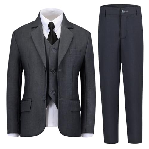 Lycody ボーイズ スーツ フォーマル 5ピース ノッチラペルスーツセット ネクタイとベスト付き US サイズ: 14 カラー: グレイ
