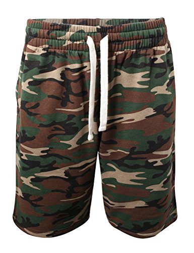 PROGO USA メンズショーツ ? クラシックフリース ワークアウトショーツ ? メンズショーツ カジュアル ゴムウエスト, フォレスト 迷彩(Forest Camo), X-Large