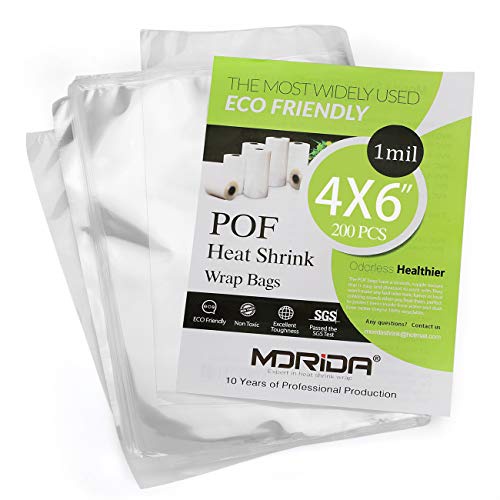 MORIDA (モリダ) 200枚 4×6インチ POF 熱収縮ラップバッグ 100ゲージ ソフト 透明フィルム バスボム 石鹸 クッキー DIYハンドメイドクラフト 無臭 非毒性 食品安全品質 エコ