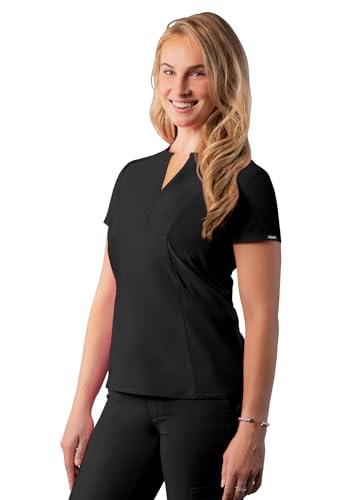 シャツ・肌着 Adar Addition Scrubs for Women - Notched V-Neck Scrub Top - A6002 - Black - 3X