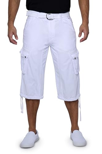 X RAY メンズ ベルト付きカーゴロングショーツ 45.72cm 股下 膝下丈 マルチポケット 3/4 カプリパンツ(男性用ビッグ&トールショーツ), ホワイト, 30