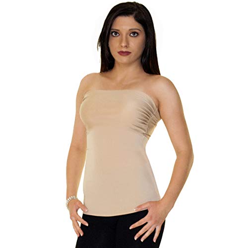 InstantFigure レディース 圧縮シェイプウェア | 腹部コントロール ストラップレス バンドゥチューブトップ スリミングテクノロジー WBT035, ヌード, Small