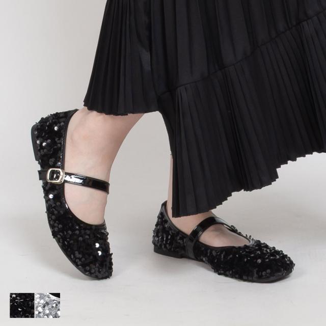 パンプス ローヒール スパンコール スクエア レディース メリージェーン ヒール ヒール太め 太ヒール バレエシューズ 大人 可愛い かわいい おしゃれ ブラック 黒 シルバー シューズ 靴 ...