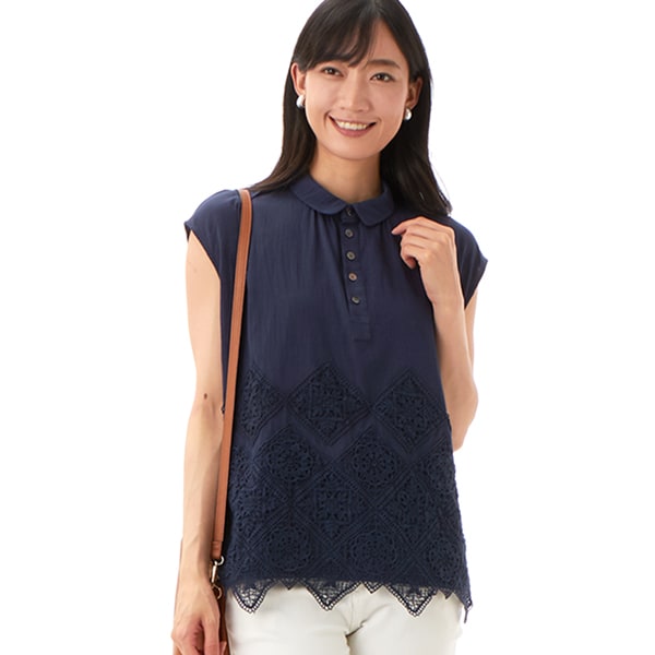 スーパーハッカ（SUPER HAKKA）/コットンカルゼスクエアケミカルレースフレンチスリーブブラウス