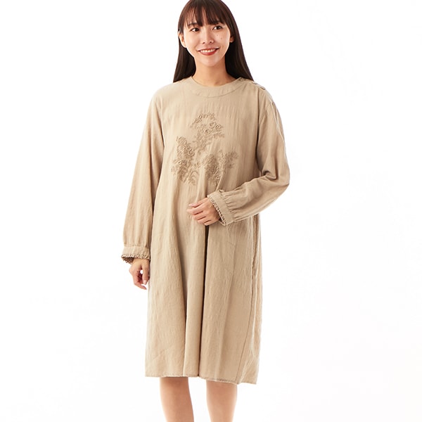 スーパーハッカ（SUPER HAKKA）/ウールコットンタンブラードライフラワー立体刺繍ワンピース