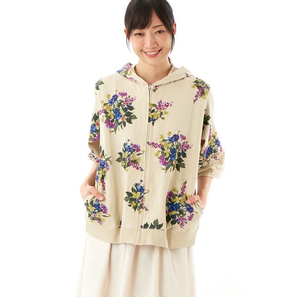 スーパーハッカ（SUPER HAKKA）/ミニ裏毛ロマンチックフラワープリントジップアップフーディ