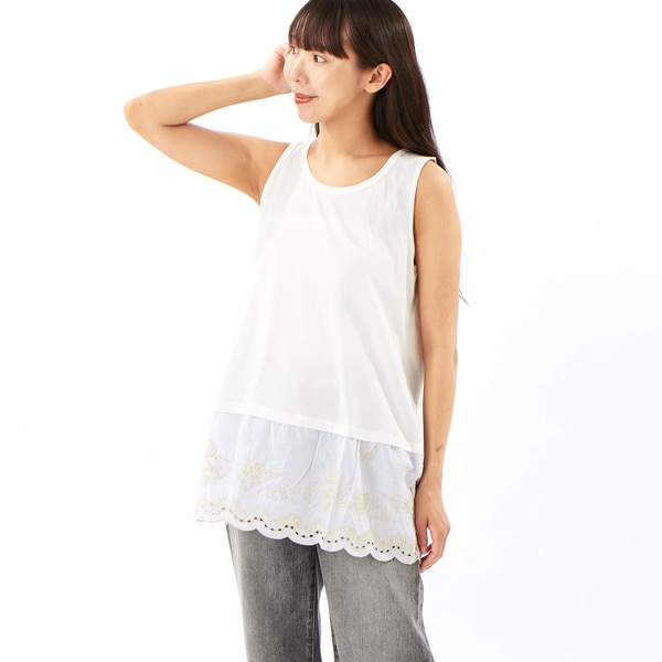 スーパーハッカ（SUPER HAKKA）/30/−天竺+エンブロイダリーレースタンクトップチュニック