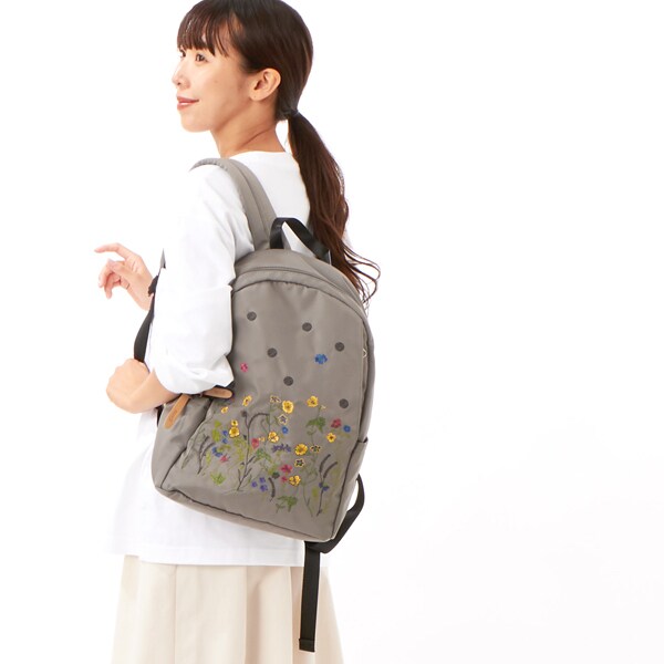 スーパーハッカ（SUPER HAKKA）/「glanta」フラワー&ドット刺繍ラウンドリュック