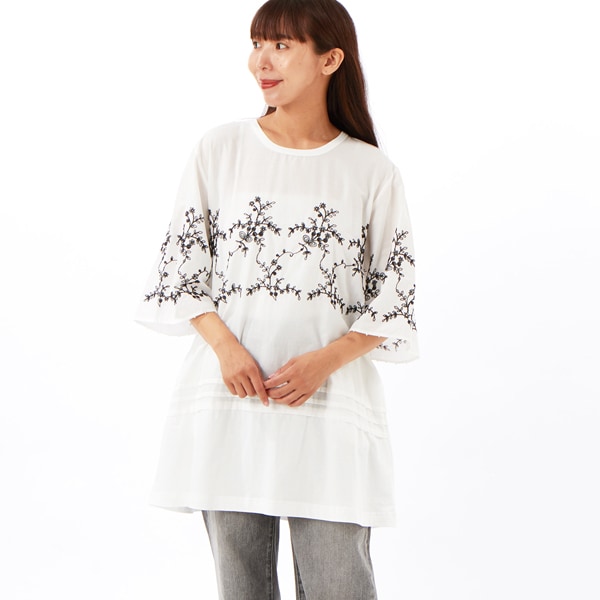 スーパーハッカ（SUPER HAKKA）/コットンローンコード刺繍+ビーズ+天竺チュニックカットソー