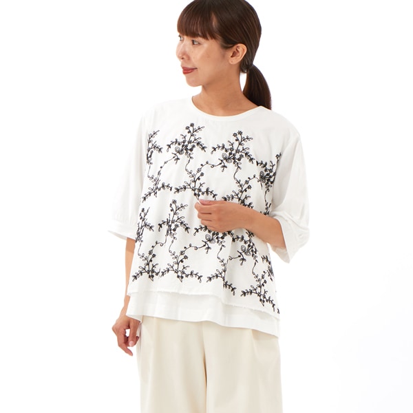 スーパーハッカ（SUPER HAKKA）/コットンローンコード刺繍+ビーズ+天竺カットソー