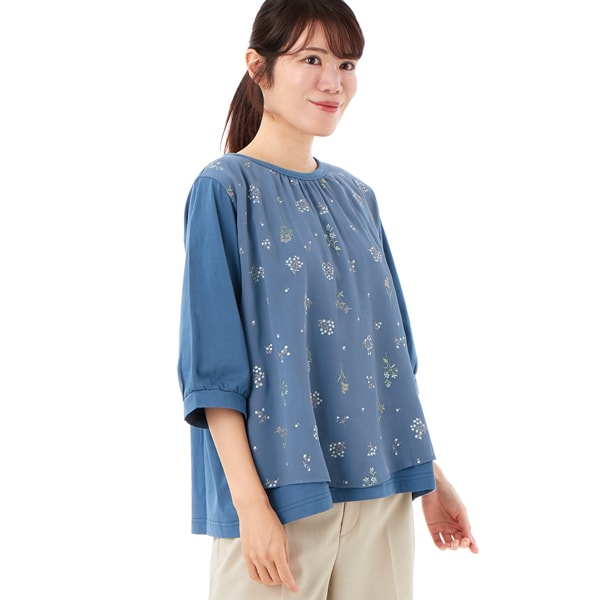 スーパーハッカ（SUPER HAKKA）/エステルシフォンブライズ加工小花プリント+天竺カットソー