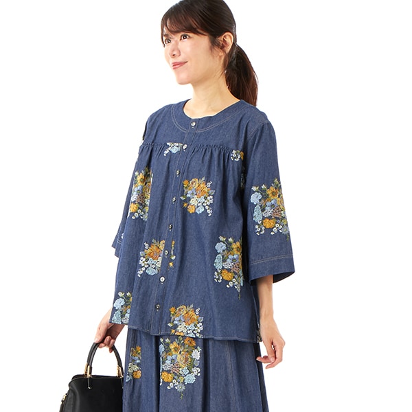 スーパーハッカ（SUPER HAKKA）/デニム/ツイル ブロッサムクラスタ刺繍ブルゾンブラウス