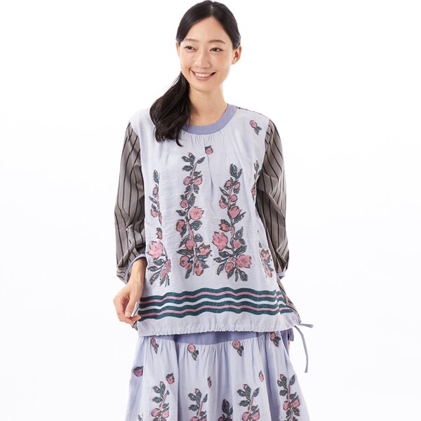 スーパーハッカ（SUPER HAKKA）/ブロッサムヴァインカットジャカード+ストライプブラウス