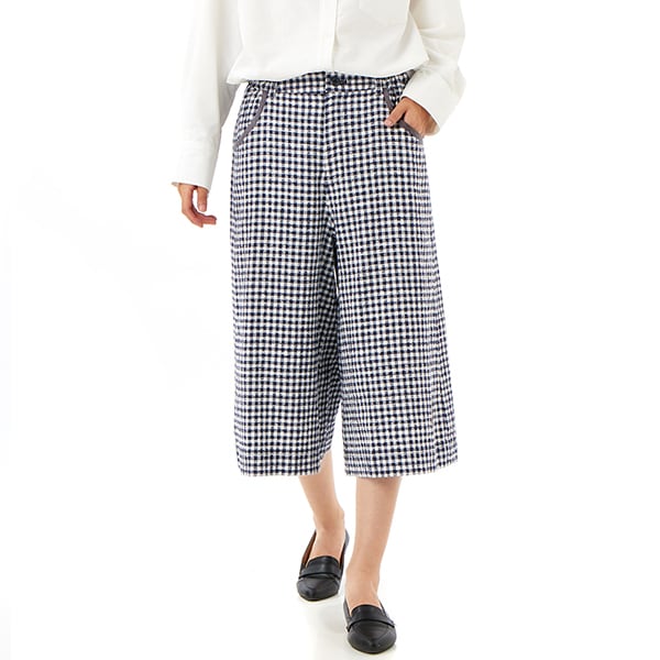 スーパーハッカ（SUPER HAKKA）/フラワーワンポイント刺繍 コットンブロークンドビーチェックガウチョパンツ