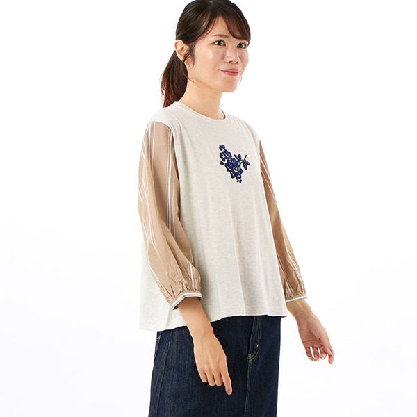 スーパーハッカ（SUPER HAKKA）/ギザコンパクトブロード+天竺 フラワーシェニールさがら刺繍カットソー